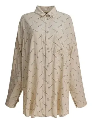 Balenciaga Oversized Logo Viscose Shirt - Beige
