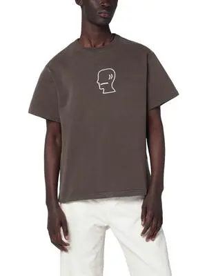 BRAIN DEAD Vintage Effect T Shirt With Embroidered Logo - Brown