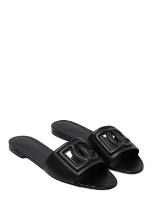 Dolce & Gabbana Leather Slides With Dg Logo - Black