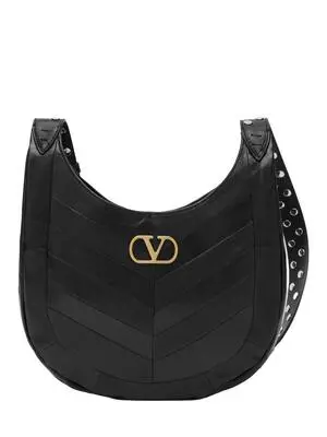 Valentino Garavani Small Hobo Bag In Chevron Pattern Nappa - Black