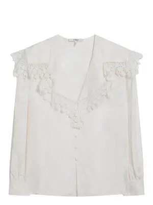 Chloé Jacquard Blouse With Lace Collar - White