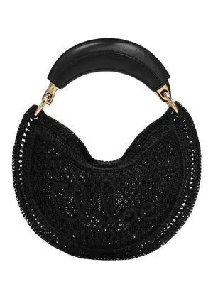 Chloé Mini Crochet Hobo Bag With Leather Details - Black
