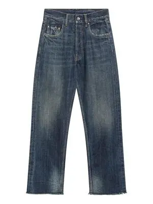 MAISON MARGIELA Straight Leg Jeans In Faded Blue Denim - White