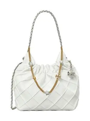Tory Burch Fleming Mini Leather Hobo Bag - White