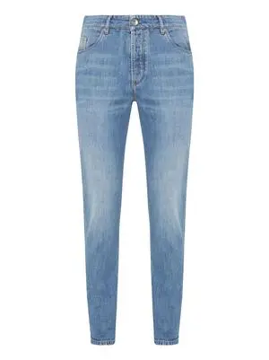 Brunello Cucinelli Denim Cotton Straight Leg Jeans - Clear Blue
