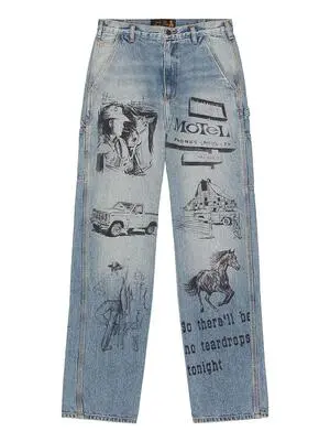 ONE OF THESE DAYS All Over Print Painters Pant - Blue