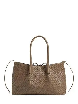 BOTTEGA  VENETA Intrecciato Silky Calfskin Reversible Tote - Pinecone/fondant