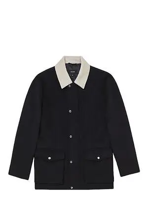 REISS Wool-blend Jacket With Cord Collar - Navy