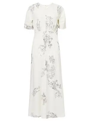 Victoria Beckham Floral-print Woven Midi Dress - Off White Black