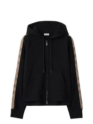 Burberry Check Trim Cotton Zip Hoodie - Black