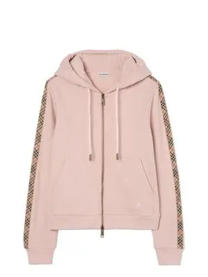 Burberry Check Trim Cotton Zip Hoodie - Bouquet Pink