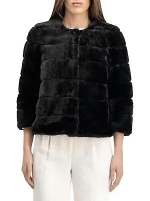 LYLA GRANT Faux Mink Quilted Short Coat - Black