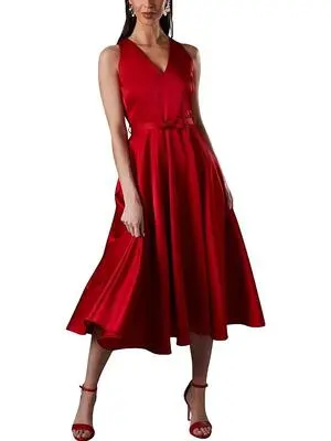 Coast Bow Trim V-neck Midi Dress - Red