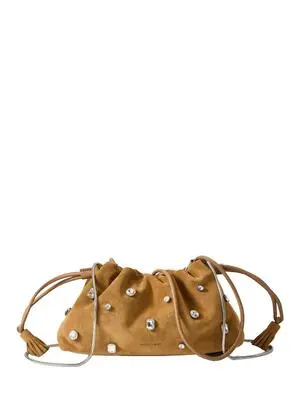 Veronica Beard Small Stash Crystal Leather Drawstring Pouch - Acorn