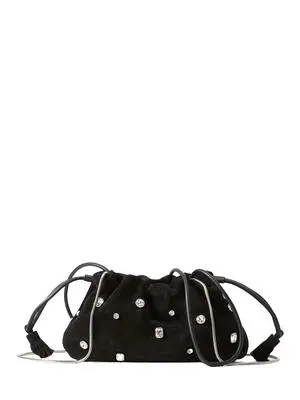 Veronica Beard Small Stash Crystal Leather Drawstring Pouch - Black