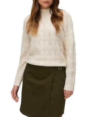 Vero Moda Cable Stripe Mock Neck Sweater - Birch