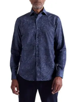 Bugatchi Alvin Shaped Fit Leaf Print Button-up Shirt - Night Blue