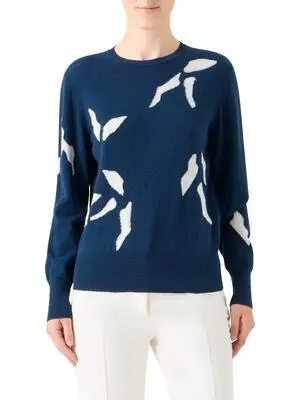 Akris Intarsia Knit Cashmere & Cotton Blend Sweater - Denim-ecru