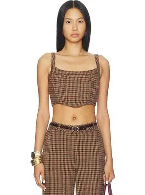 L'Agence Tiffany Corset Top - Brown Multi Houndstooth
