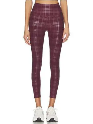 Beyond Yoga High Waisted Midi Legging In Burgundy - Midnight Burgundy Plaid