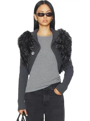 JADED LONDON Knit Faux Fur Shrug - Grey