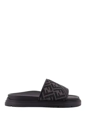 Fendi Low Leather Sandals With Ff Jacquard Insert - Black
