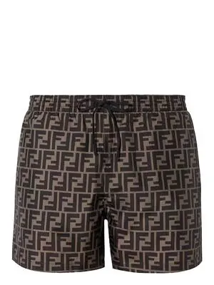 Fendi Ff Motif Nylon Swim Trunks - Brown