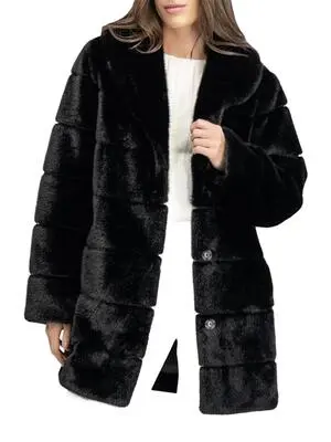 LYLA GRANT Fur-Free Quilted Faux Mink Mid-Length Coat Black