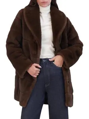 LYLA GRANT Fur-Free Quilted Faux Mink Mid-Length Coat Brown