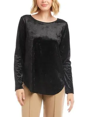Karen Kane Long Sleeve Crushed Velvet Top - Black
