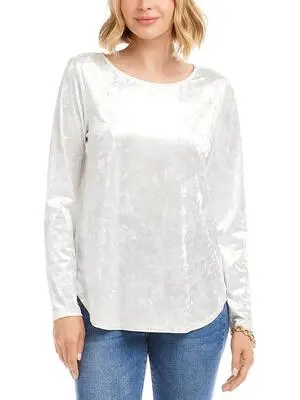 Karen Kane Long Sleeve Crushed Velvet Top - Off White