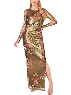 Ted Baker London Floral Foiled Mesh Maxi Dress - Red Dahlia