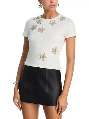 Alice + Olivia Cindy Embellished Cropped Tee - Off White