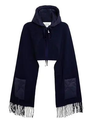 Maje Wool Hooded Poncho - Blue