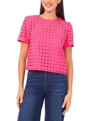CECE DUPRAZ Circle Eyelet Cotton Top - Pink Taffy