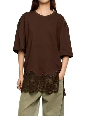 Bimba Y Lola Oversized Lace T-shirt - Dark Brown