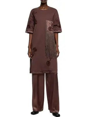 Bimba Y Lola Short Embroidered Dress With Fringing - Brown