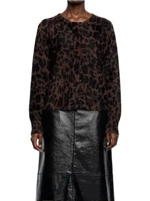 Bimba Y Lola Fitted Cardigan - Leopard Big Dark Brown