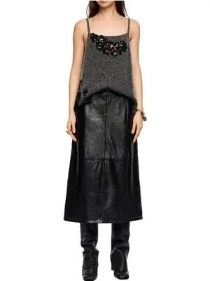 Bimba Y Lola Leather A-line Midi Skirt - Black