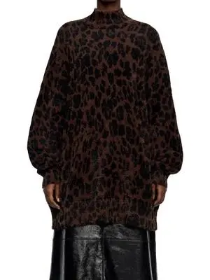 Bimba Y Lola Leopard Print High Neck Sweater - Leopard Big Dark Brown