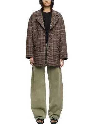 Bimba Y Lola Checked Double-face Raw Finish Coat - Brown