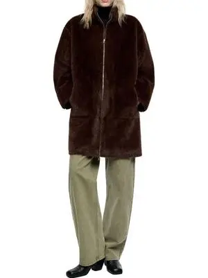 Bimba Y Lola Oversized Reversible Fur Coat - Dark Brown