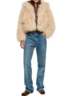 Bimba Y Lola Short Faux Fur Jacket - Ivory