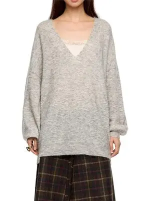 Bimba Y Lola Mohair Blend Sweater With Satin Vest - Light Grey