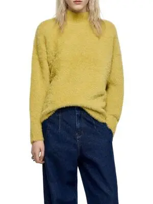 Bimba Y Lola Fur High Neck Sweater - Mustard
