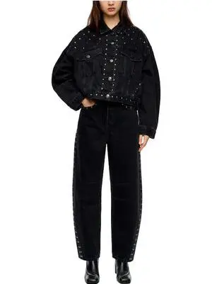 Bimba Y Lola Studded Denim Cropped Jacket - Black