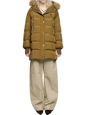 Bimba Y Lola Fur Hooded Down Jacket - Olive