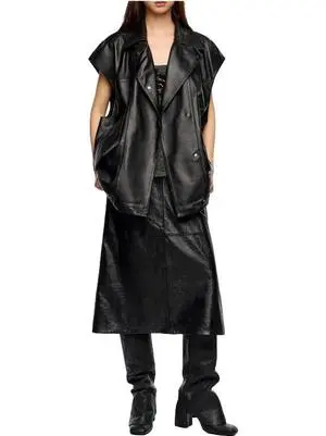 Bimba Y Lola Leather Double-breasted Vest - Black