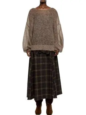 Bimba Y Lola Checked Wool Midi Skirt - Dark Khaki