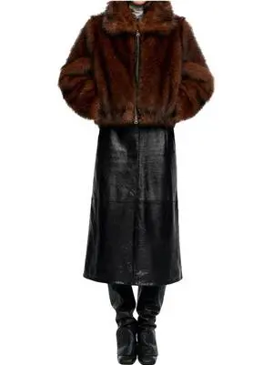 Bimba Y Lola Fur Coat Brown